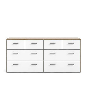 Tvilum 8 Drawer Double Dresser, Oak Structure, White