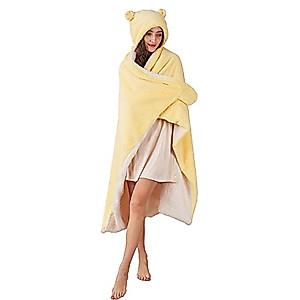 A Nice Night Cozy Hug Wearable Throw Blanket - Hooded Cardigans Jacket Coats,Unique Birthday Christmas Gifts for Women,Kids,Or Men One Size Fits All,Yellow