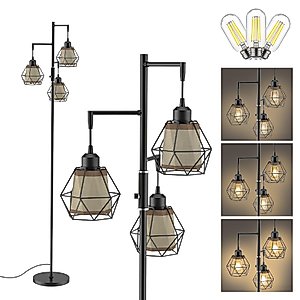 Digiray 68’’ Dimmable Farmhouse Floor Lamp for Living Room, Vintage Industrial Floor Lamps Rustic Modern Standing Lamps Home Decor for Bedroom, Office -Black (E26 Bulbs & Lampshades Included)