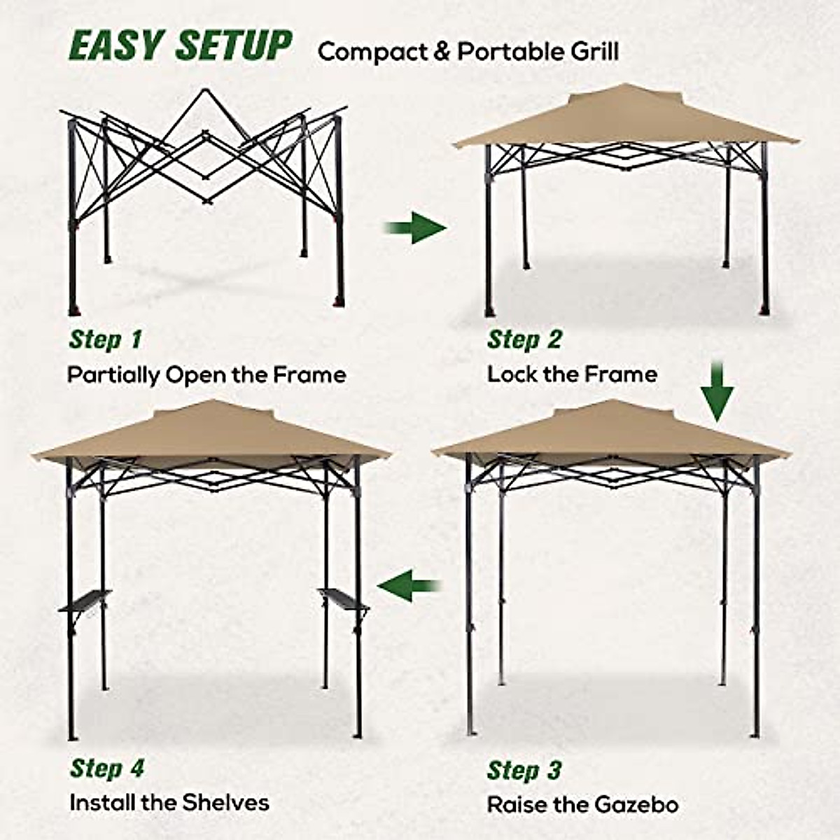COOS BAY 8x5 Pop up Grill Gazebo Portable BBQ Gazebo Canopy Tent with Roller Bag, Outdoor Barbeque Shelter, Beige