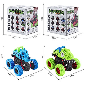 2pcs Toy Cars, Monster Trucks for Boys,Dinosaur Toys for Kids 3-5 Double-Directions Pull Back Race Car Gifts for Boys Girls Birthday Christmas