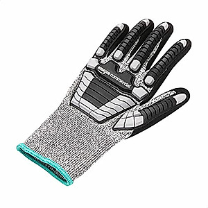 AmazonCommercial 13G SilverSilk & Sandy Nitrile Gloves with Impact Protection (Grey/Black), Size M, 1-Pair