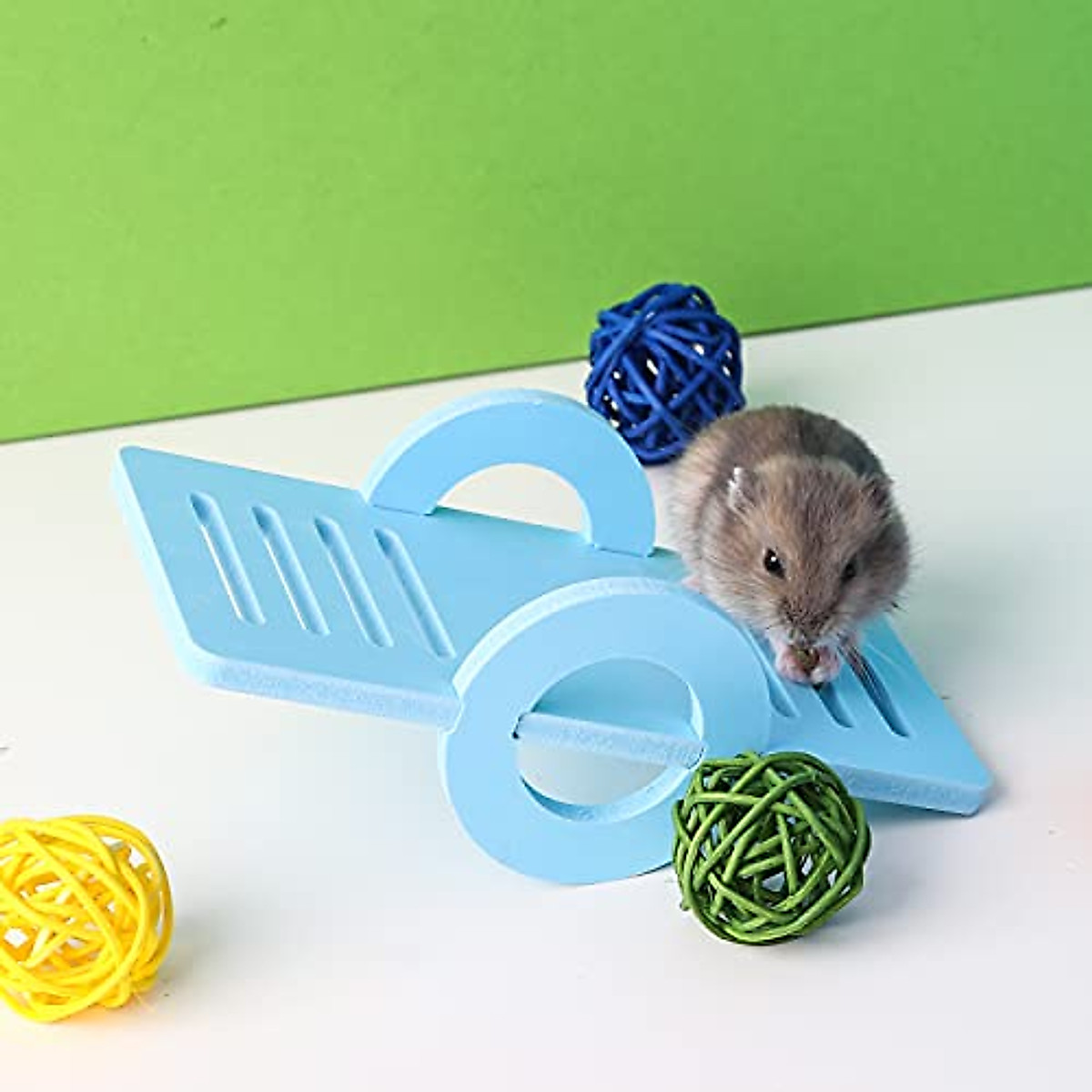 DJun Hamster Rainbow Chew Toys Include House Bridge Swing Seesaw and 10 Colorful Rattan Balls, Pet Sport Exercise Toys Set, Guinea Pig Rat Chinchilla Cage Accessories for Small Animals (Style 1)