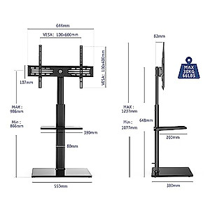 FITUEYES Universal TV Stand for 32 39 40 43 49 50 55 60 Inch TVs, TV Floor Stand with Swivel Mount, Max Holds 66lbs, Black Glass Base, Height Adjustable, Perfect for Corner & Bedroom