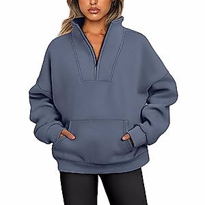 Trendy Queen Half Zip Sweatshirts Quarter Zip Pullover Hoodies for Women Oversized Fleece Soft Sweaters Comfy Fall Winter Clothes 2023 Y2K Greyblue