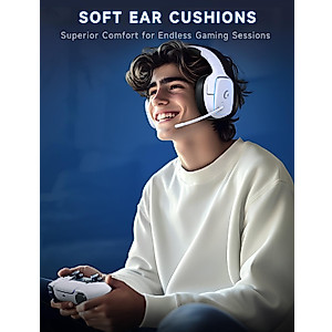 Gvyugke 2.4GHz Wireless Gaming Headsets for PS5, PS4, PC, Switch - Bluetooth 5.3 Gaming Headphones with Noise Canceling Mic, 7.1 Surround Sound, 70H Battery, Gaming Lighting - White