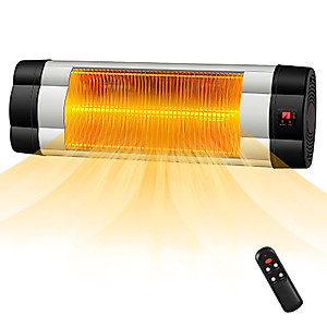 COSTWAY Wall Mounted Patio Heater, 1500W Electric Infrared Heater with Remote Control, 24H Timer, Carbon Fiber Tube, Waterproof Indoor Outdoor Haning Heater for Patio Garage Balcony Porch