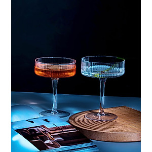 Sipp Vintage Art Deco Luxury Ribbed Martini Glasses | Set of 4 | Premium Classic Crystal Cocktail Glassware for Martini, Manhattan, Cosmopolitan, Sidecar, Daiquiri, Dessert | 10 oz | Mother's Day Gift