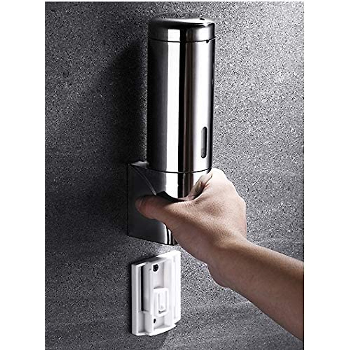 Adhesive Soap Dispenser 300ML Drill Free with Adhesive or Wall Mount with Screws,Manual Dispenser Shampoo Shower for Kitchen Bathrooms,Stainless Steel