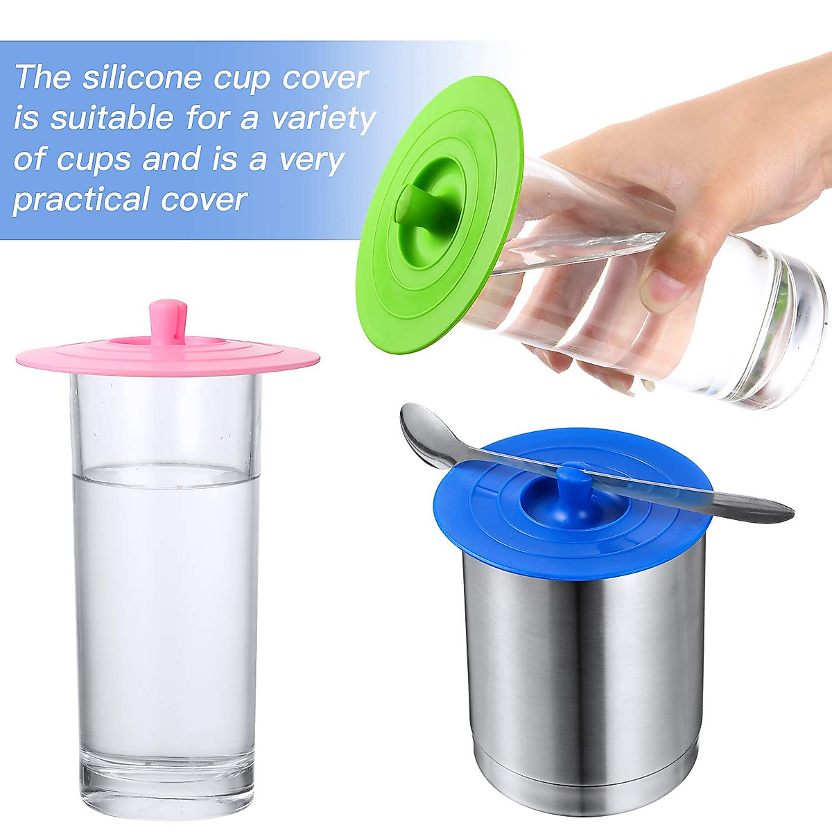 10 Pieces Silicone Cup Lid Mug Cup Cover Hot Drink, Seal Airtight with Spoon Holder Design for Glass Cup Coffee Cup, 5 Bright Colors