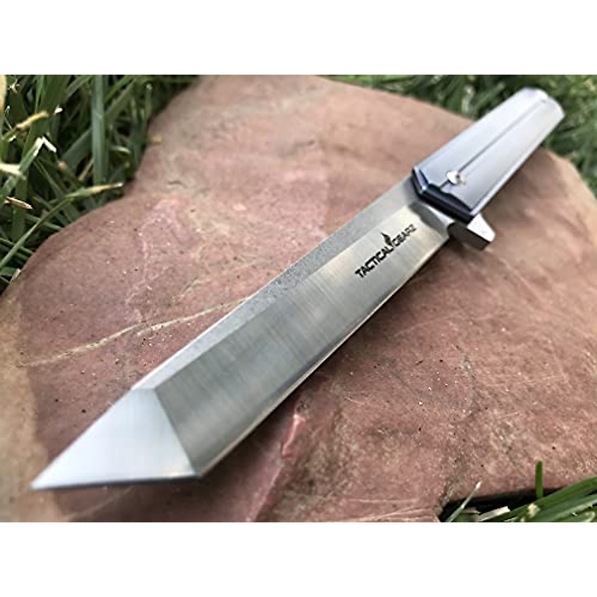 TACTICAL GEARZ Premium Titanium EDC Pocket Knife! Solid Tc4 Titanium Handle! D2 Steel Tanto Blade! Includes Sheath! (Seren Midnight Blue)