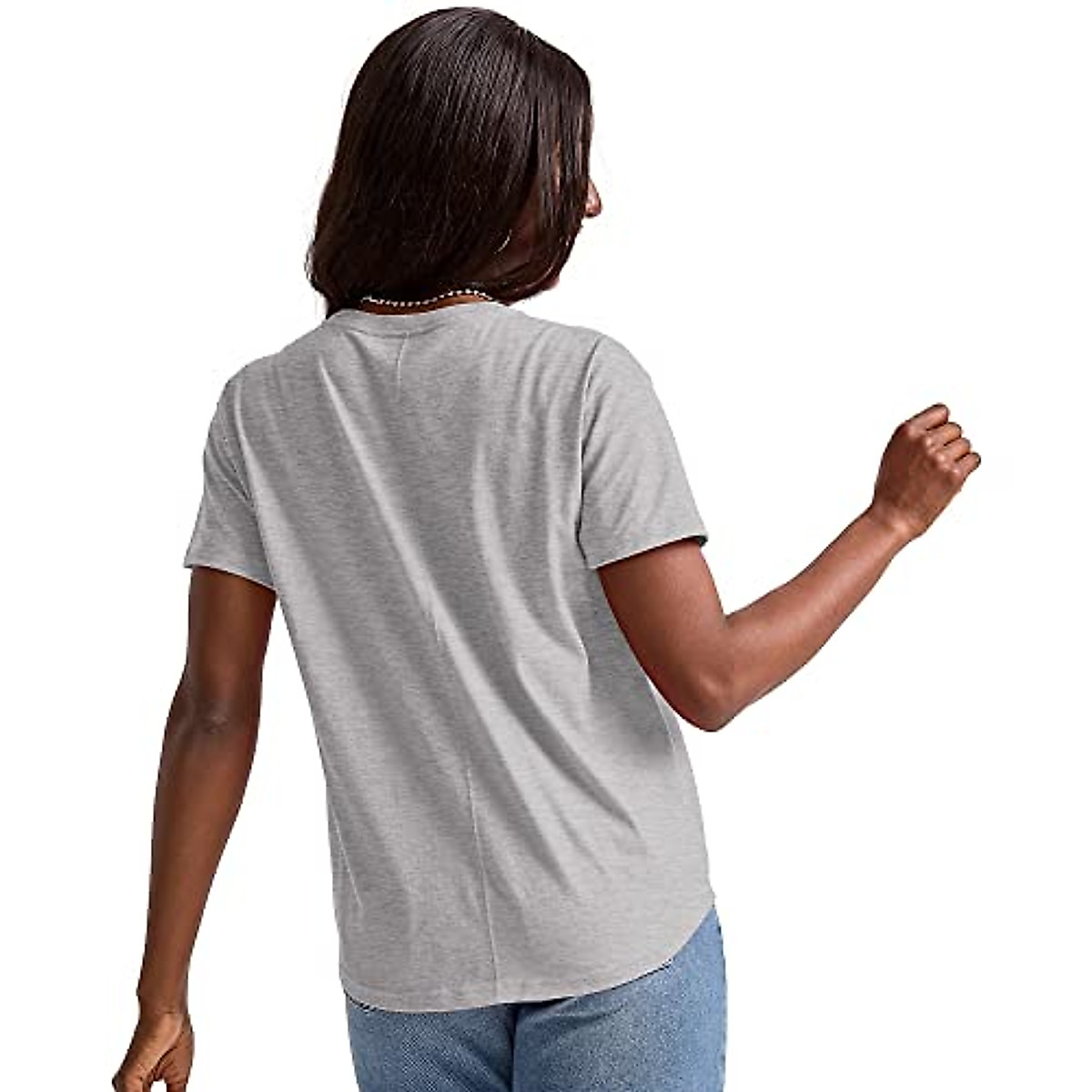 Hanes Originals Oversized T-Shirt, Cotton Crewneck Tee for Women, Curved Hem, Light Steel, Medium