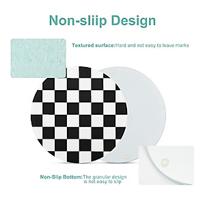 Bagea-Ka Black White Race Checkered Flag Pattern Tempered Glass Cutting Board 8" Round Kitchen Decorative Chopping Board Small