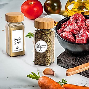 CycleMore 24 Pcs Spice Jars with Bamboo Lids 4 oz Glass Spice Jars with Labels - Minimalist Blank Spice Labels Stickers, Black Labels Stickers, Collapsible Funnel