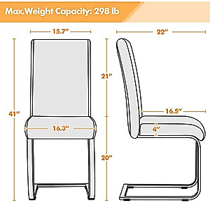 Yaheetech Dining Chairs High Back Leather Side Chairs Dining Living Room Chairs Upholstered Armless Chair with Metal Legs Home Kitchen Furniture Modern Set of 2, White