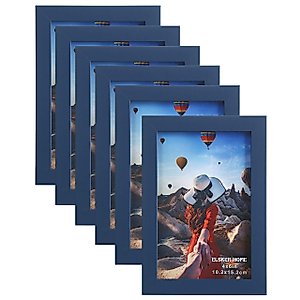 ELSKER&HOME 4x6 Picture Frame - Navy Blue Sturdy Wood Composite Photo Frame - Semi-tempered Glass - Includes Hanging Hardware and Desktop Easel (6 Pack)