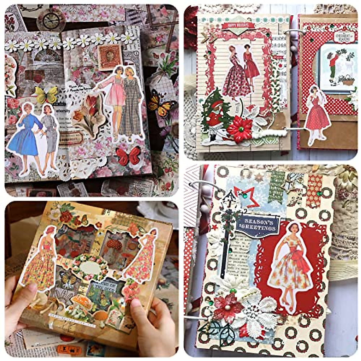 240 Pcs Vintage Washi Stickers for Journaling Supplies, Retro Style Ladies Scrapbook Stickers Scrapbooking Supplies Kit, Aesthetic Stickers for Junk Journal Supplies DIY Crafts Embellishment