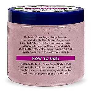 Dr Teal's Shea Sugar Body Scrub, Black Elderberry with Essential Oils, 19 oz (Pack of 3) (Packaging May Vary)