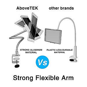 AboveTEK Gooseneck Tablet Holder, Aluminum iPad Stand Flexible Long Arm iPad Desk Mount for Bed Kitchen Office, Heavy Duty Tablet Mount Stand Compatible with iPad iPhone 6-13Pro, Fits for 3.5" - 11"