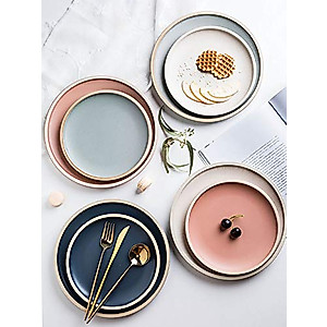 MDZF SWEET HOME 10.4-Inch Porcelain Dinner Plates Set, Pasta Serving Plates Matte Glaze Dessert Dishes - Set of 4