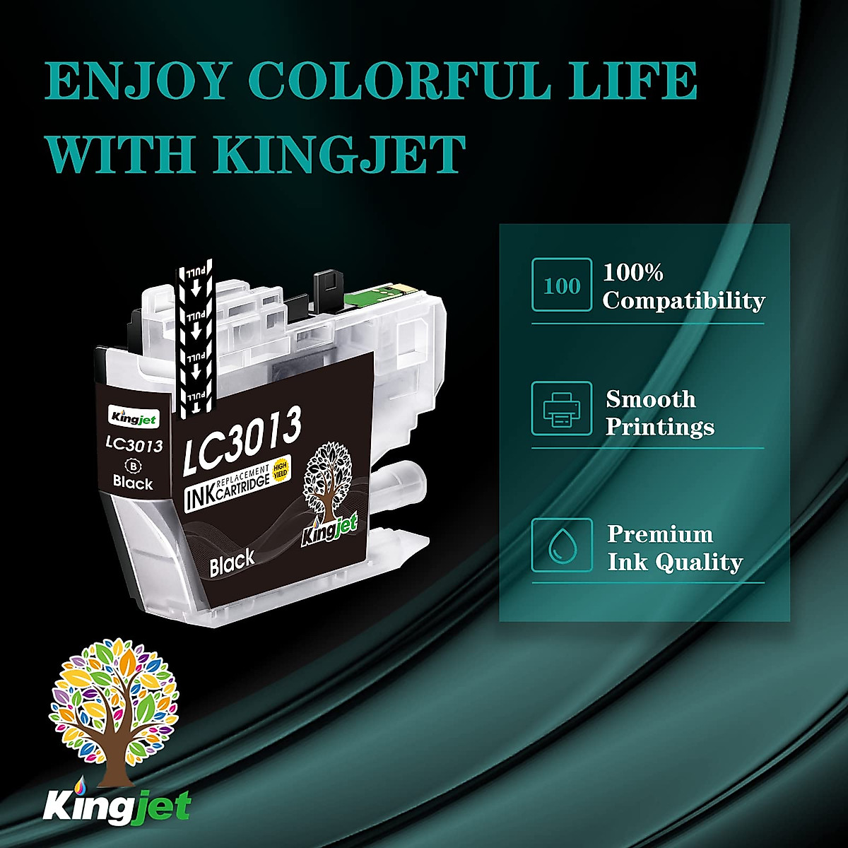 Kingjet LC3013 Compatible Ink Cartridge Replacement for Brother LC3013 Ink Cartridges Use with MFC-J491DW MFC-J497DW MFC-J690DW MFC-J895DW Printers (5 Black) - LC3013BK LC3011BK