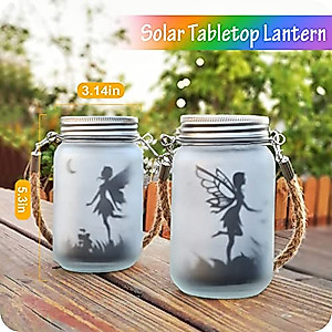 Alritz 2 Pack Solar Lantern Fairy Lights, Garden Ornament Lights - Outdoor Hanging Frosted Glass Mason Jar Lights for Tree, Table, Yard, Garden, Patio, Lawn (Blue)