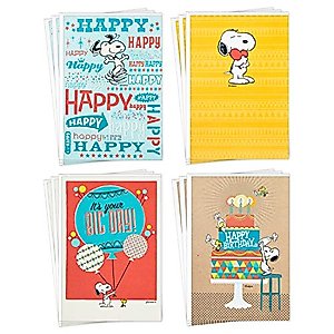 Hallmark Peanuts Birthday Cards Assortment, Snoopy Designs (12 Cards with Envelopes)