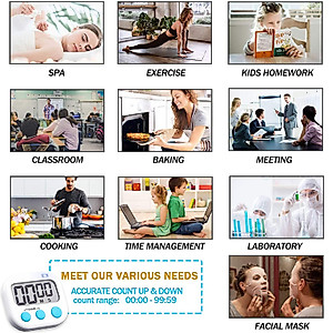 Timer for Kids Teachers Digital Kitchen Timers for Cooking Large Magnetic Classroom Timer 2Pack-White Blue