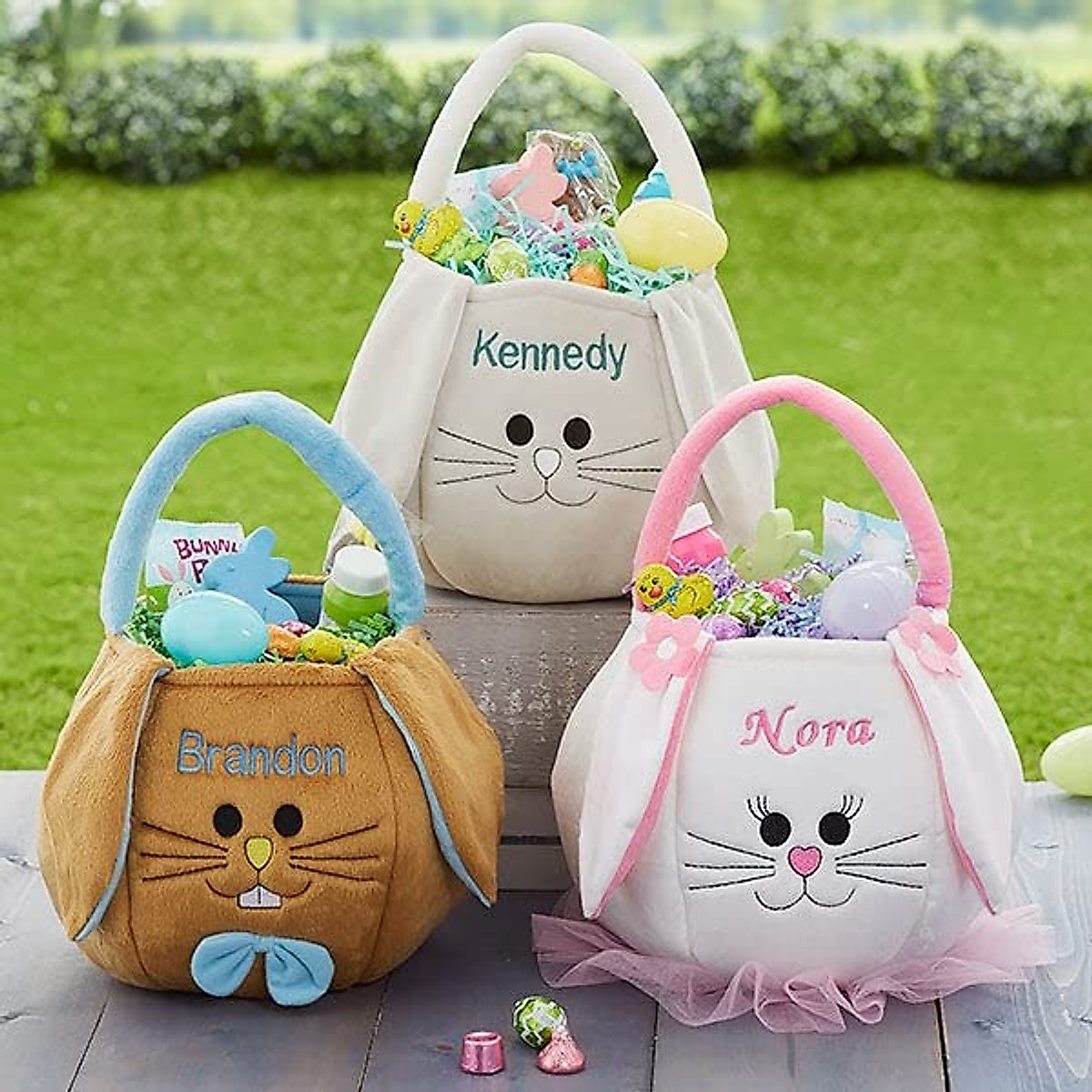 Personalization Universe Teal and Grey Personalized Easter Bunny Basket Bag, Embroidered Baby Name, Perfect for Easter Egg Hunts, Custom Easter Egg Hunt Accessory, Ideal For Easter Basket Stuffers