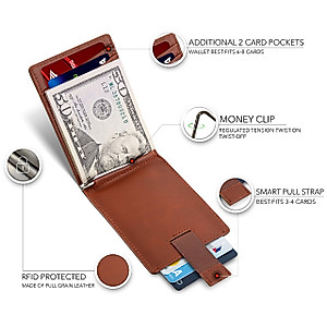 SERMAN BRANDS RFID Blocking Slim Bifold Genuine Leather Minimalist Front Pocket Wallets for Men with Money Clip Thin Gift (Salted Green 1.S)