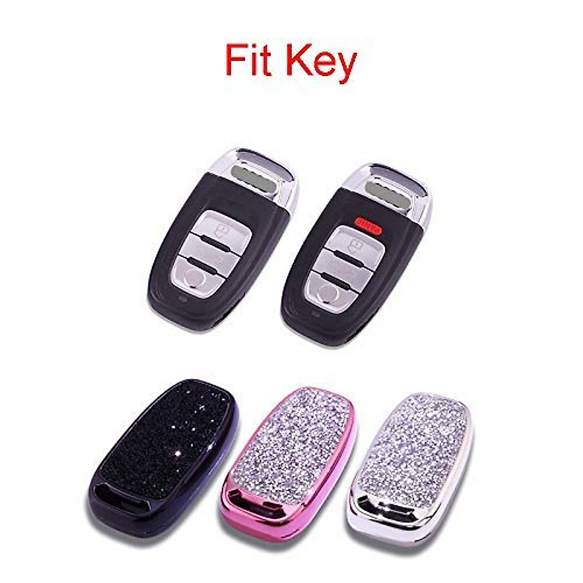 3 Buttons 3D Bling Smart keyless Remote Key Fob case Cover for Audi A3 S3 RS3 A4 S4 RS4 A5 S5 RS5 A6 S6 RS6 A7 S7 RS7 A8 S8 Q3 SQ3 Q5 SQ5 Q7 TT TTs TT RS (Black)