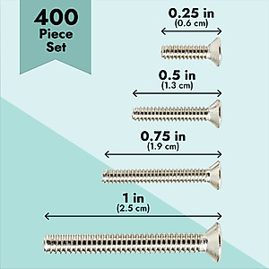 Built Industrial 400 Piece Machine Screw Assortment Kit, 304 Stainless Steel Flathead Set with #2 Phillips Driver Bit and Storage Case, 6-32, 8-32, and #10-24 Screws