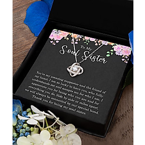Soul Sister Gifts For Women, Necklace For Best Friend, Sister in Law, BFF, Unbiological Sister, Bestie, Unique Friendship Birthday Present Sentimental Jewelry, Long Distance, Crystal, Cubic Zirconia