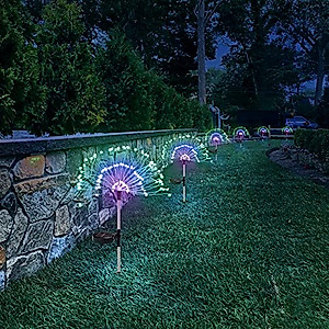 Honche Solar Garden Lights Outdoor Waterproof, LED Firefly Starburst Firework Light for Pathway Patio Lawn Backyard Flowerbed Party Christmas Decorations with 120 LEDs 8 Mode 2 Pack RGB Oval