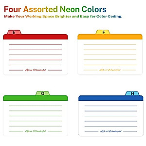 Neando 3 x 5 inches Index Card Dividers, Alphabetical Tabbed Index Cards Guides, Colored Note Cards, File and Recipe Guides with Alphabetical Tabs, Assorted Colors, 24 Counts, A-Z Guide