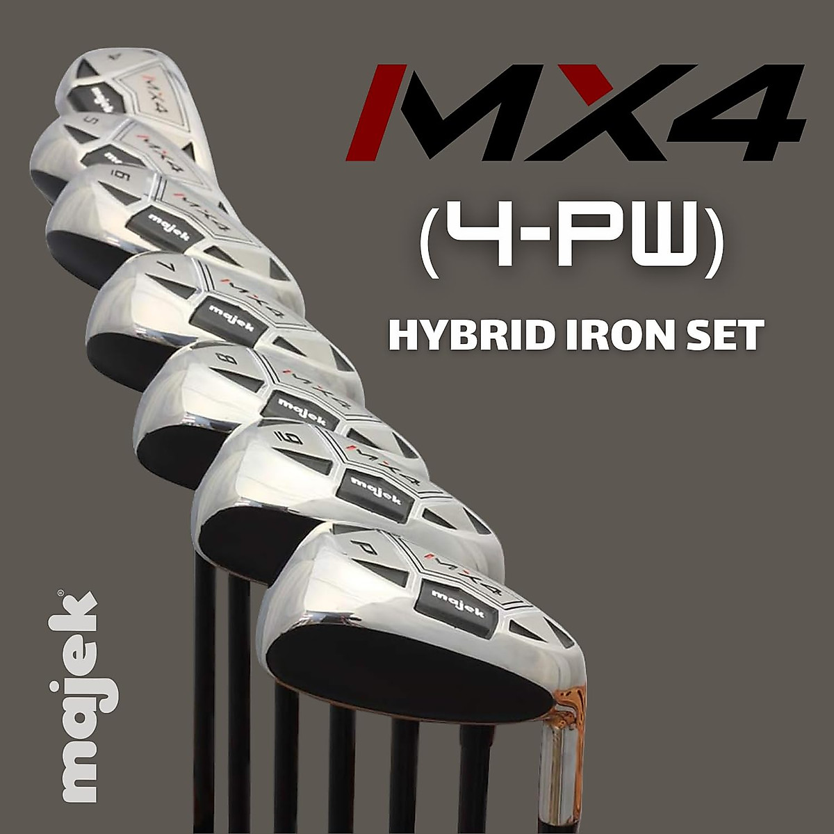 Men’s Majek MX4 Hybrid Iron Set, which Includes: #4, 5, 6, 7, 8, 9, PW Senior Flex Right Handed Utility “A” Flex Clubs