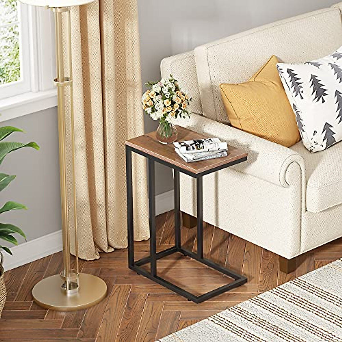 WLIVE Side Table Set of 2, C Shaped End Table for Couch, Sofa and Bed, Large Desktop C Table for Living Room, Bedroom, Brown and Black