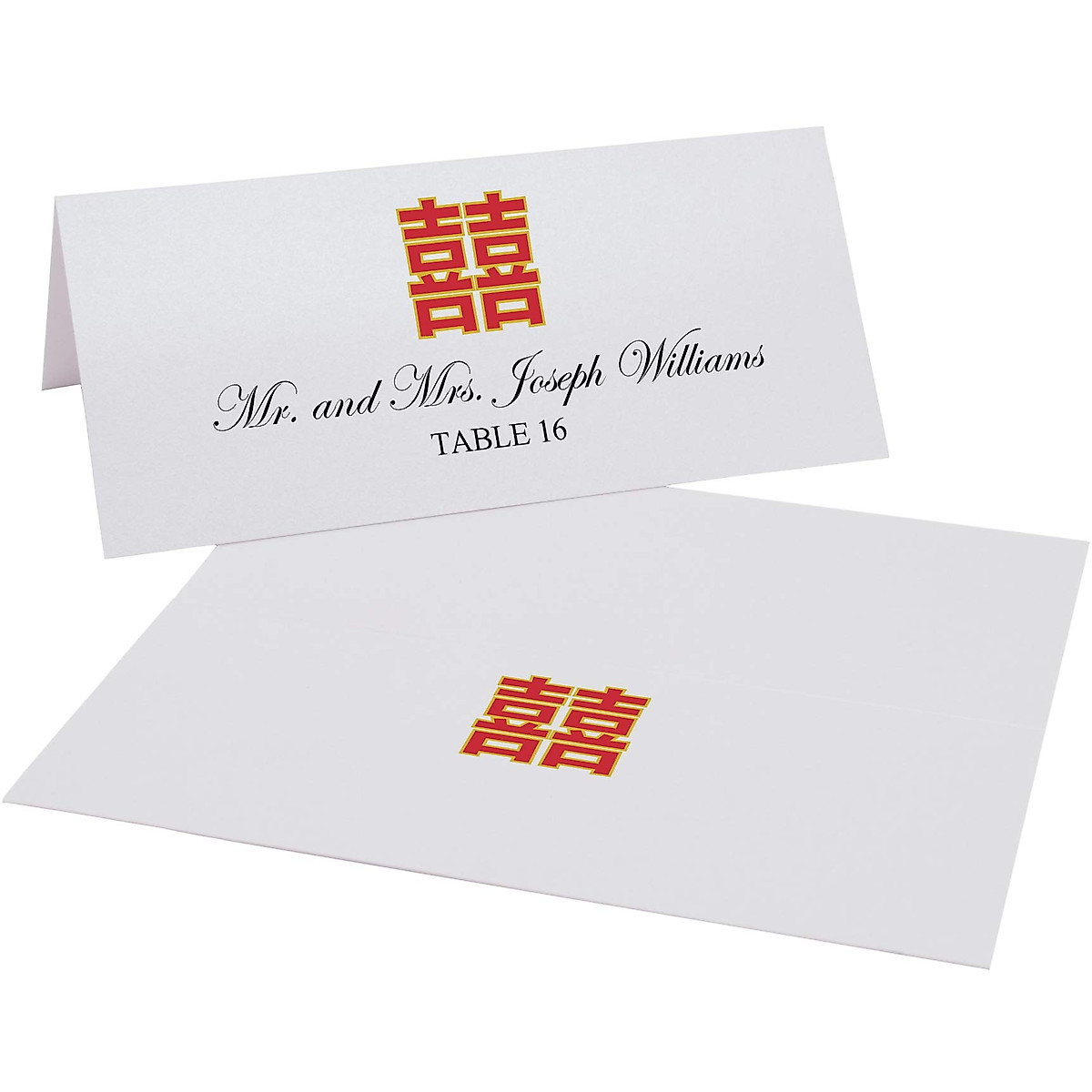 Chinese Double Happiness Place Cards, Set of 25, Pre-cut and Scored - Wedding, Party, Dinner, and Special Events - Made in the USA