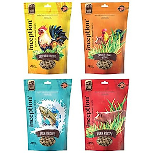Felicia's Fabulous Finds Inception Soft & Chewy Dog Treats in 4 Flavor Bundle: 1 Chicken, 1 Fish, 1 Pork and 1 Chicken & Pork (4 Bags Total, 4 Ounces Each) Plus Shaynanigans Silicone Lid