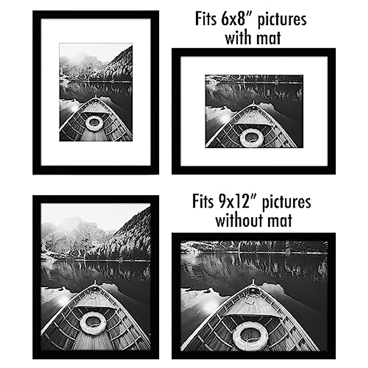 Americanflat 9x12 Picture Frame in Black - Set of 5 - Use as 6x8 Picture Frame with Mat or 9x12 Frame Without Mat - Plexiglass Cover and Sawtooth Hanging Hardware for Horizontal or Vertical Display