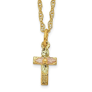 Diamond2Deal 10k Tri-Color Black Hills Gold Cross Necklace