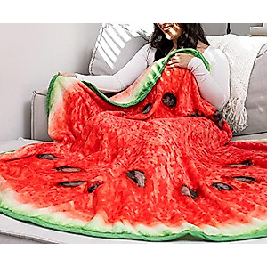 Watermelon Slice Round Fleece Throw Blanket | Plush Soft Polyester Cover For Sofa and Bed, Cozy Home Decor Room Essentials | Cute Gifts and Collectibles | 60 Inches