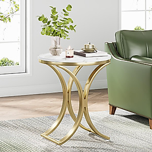Tribesigns Small Round Sofa Side Table Set of 2, Contemporary Round Coffee Table, Accent Bedside Table (Faux Marble)