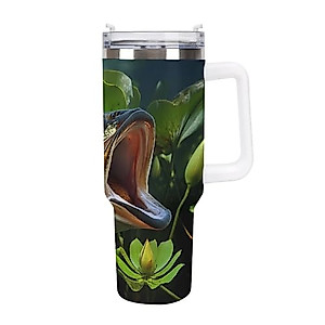 Bass Fish Print Tumbler with Handle Travel Mug Water Bottle Tea Coffee Cup White-style