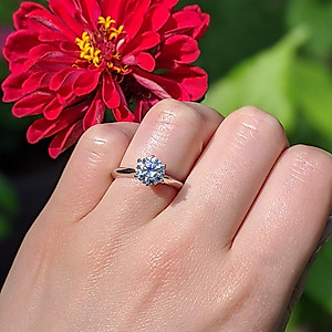 TwoBirch Platinum Plated 925 Sterling Silver 1.5 CT Moissanite Solitaire Engagement Ring with Six Prongs (Size 8)