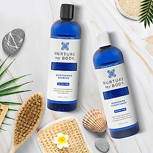 Nurture My Body Fragrance Free Moisturizing Shampoo and Nourishing Conditioner Set | 8 oz. | Sulfate free and Paraben free shampoo and conditioner set | All Natural Ingredients | Handmade in USA