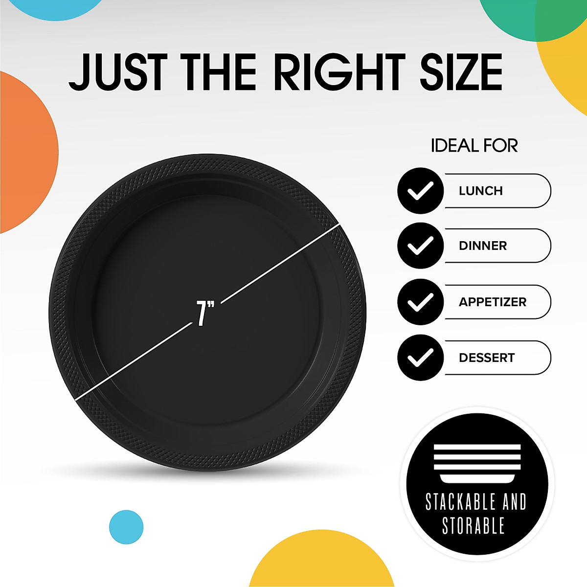 Exquisite Black Plastic Plates For Party 7" Black Disposable Plates For Party Supplies 100 Pcs Disposable Dinner Plate Heavy Duty 350 GSM Plate Sets, Plastic Dinnerware Sets