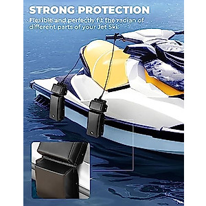 KEMIMOTO PWC Boat Fender, Marine Dock Fender for Straight-Edge or Corner, 2 Pack Boat Fenders Bumpers for Jet Ski with 2 Ropes, Black