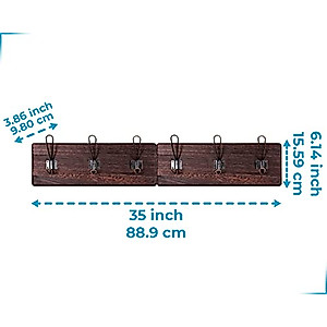 Comfify Rustic Wall Mounted Coat Rack with 3 Sturdy Hooks – Set of 2 – Vintage Entryway Wooden Coat Racks Rustic Rack for Coats, Bags, Towels and More – 35” x 6.10"- Rustic Brown