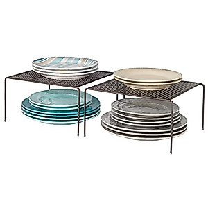 mDesign Modern Metal Square Kitchen Cabinet, Pantry, Countertop Organizer Storage Shelves for Kitchen Cabinets, Countertops, Pantry - Durable Steel, Non-Skid Feet, 2 Pack - Bronze